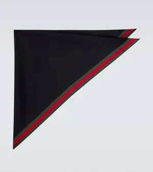 Gucci Web Stripe Cotton And Silk Scarf - Blue