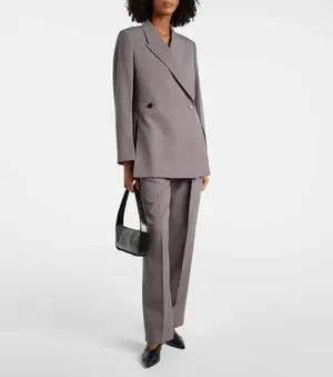 JIL SANDER Double-breasted Wool Gabardine Blazer - Grey