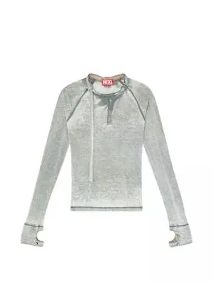 DIESEL® Long Sleeve T-shirt With Zip Neckline And Thumbhole Cuffs