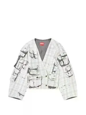 DIESEL® Cropped Jacket With Patch Pockets And Check Print