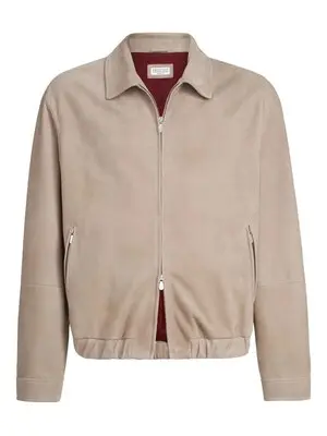 Brunello Cucinelli Vintage Leather Bomber Jacket - Beige