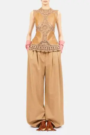 Ulla Johnson Livia Crochet & Leather Top - Camel