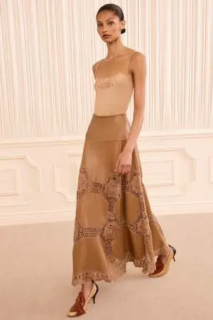 Ulla Johnson Izra Crochet & Leather Midi Skirt