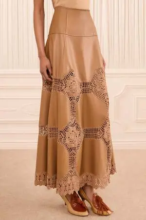Ulla Johnson Izra Crochet & Leather Midi Skirt