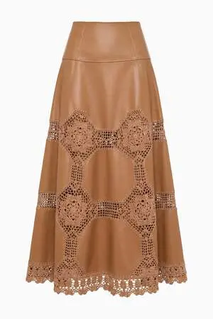 Ulla Johnson Izra Crochet & Leather Midi Skirt