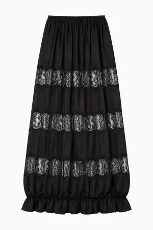 Ulla Johnson Chantal Silk Midi Skirt - Noir