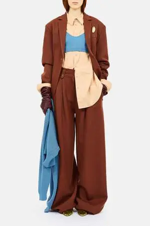 Ulla Johnson Milo Wide Leg Wool Pants - Rosewood