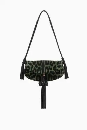 Ulla Johnson Paloma Flap Tassel Bag - Emerald Leopard
