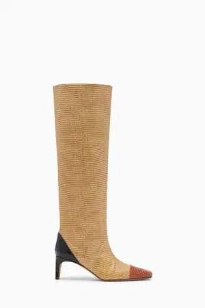 Ulla Johnson Mix Media Mid Heel Boot - Bisque