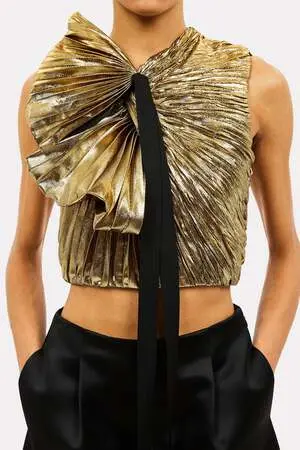 Ulla Johnson Isobel Pleated Metallic Top - Gold