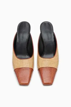 Ulla Johnson Mix Media Mid Heel Mule - Bisque