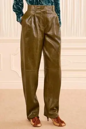 Ulla Johnson Keiran Lambskin Leather Pants - Lichen