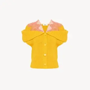 Chloé Cape Cardigan In A Knit & Lace - Golden Bud Yellow