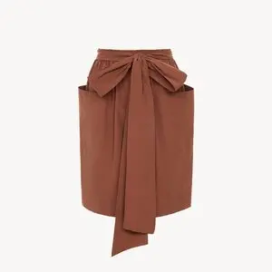 Chloé Pencil Skirt In Poplin - Plain Brown