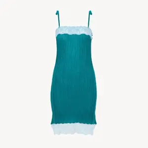 Chloé Sleeveless Fitted Mini Dress In A Wool Knit & Lace - Abyssal Green