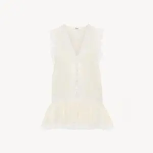 CHLOÉ - Sleeveless Peplum Top In Crêpe De Chine & Lace - - 38 -