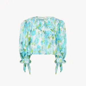 Chloé Gathered Cropped Top In Jacquard - White - Blue