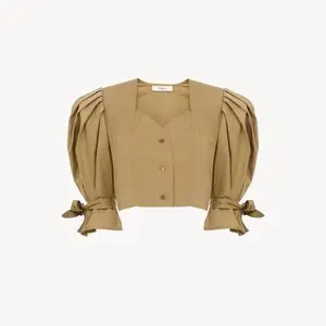 Chloé Puff-sleeve Cropped Top - Amber Olive