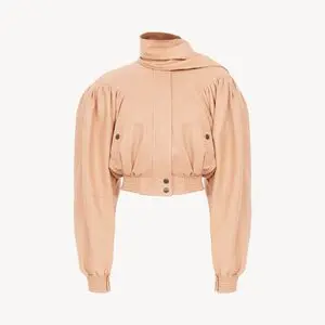 Chloé Cropped Scarf Jacket In Leather - Pearl Blush