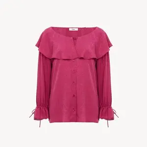 Chloé Round-neck Ruffle Blouse In Jacquard - Dark Ruby