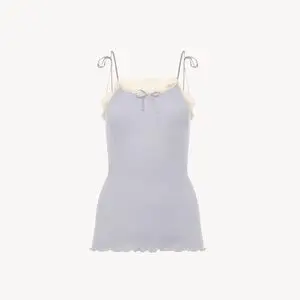 Chloé Thin-strap Tank Top In Jersey & Lace - Cashmere Grey