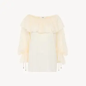 Chloé Fluid Ruffle Top In Jacquard - Coconut Milk