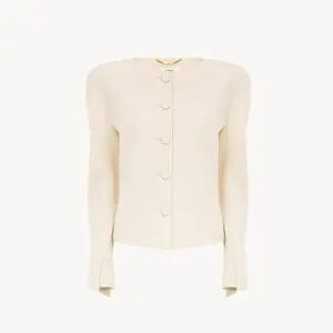 Chloé Collarless Fitted Jacket In Wool Grain De Poudre - Desertic Brown