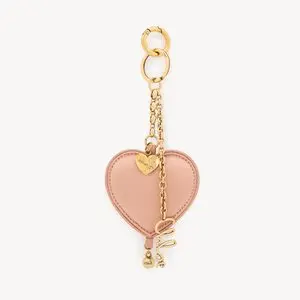 Chloé Symbols Heart Key Ring Bag Charm In Satin & Brass Single - Summery Beige