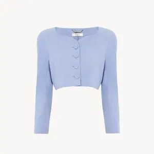 Chloé Cropped Collarless Jacket In Crêpe - Pebble Blue