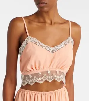 Simone Rocha Lace-trimmed Crêpe De Chine Bra Top - Orange