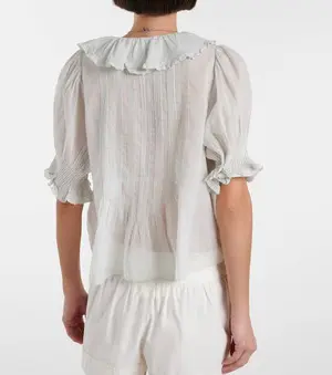 DÔEN Embroidered Cotton Shirt - Blue