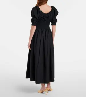 DÔEN Shirred Cotton Midi Dress - Black