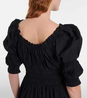 DÔEN Shirred Cotton Midi Dress - Black