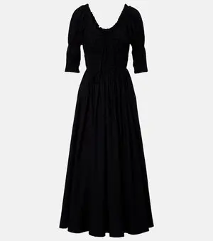 DÔEN Shirred Cotton Midi Dress - Black