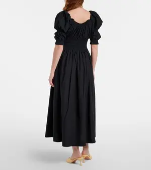 DÔEN Shirred Cotton Midi Dress - Black