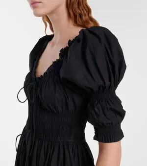 DÔEN Shirred Cotton Midi Dress - Black