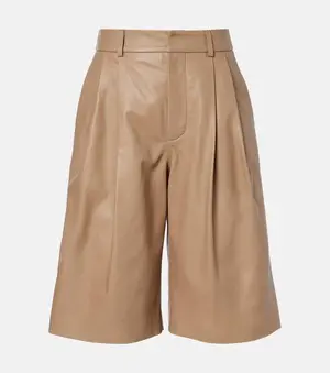 YVES SALOMON Leather Bermuda Shorts - Beige