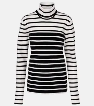 TOTEME Striped Wool-blend Turtleneck Sweater - Black