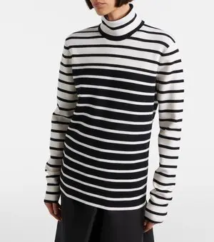TOTEME Striped Wool-blend Turtleneck Sweater - Black