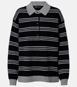 NILI LOTAN Galvez Striped Cashmere Polo Sweater - Blue