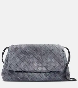 Bottega Veneta Giorno Intrecciato Suede Shoulder Bag - Grey