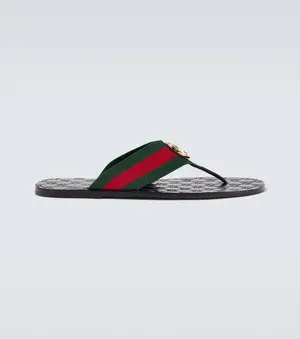 Gucci Riviera Gg Leather Thong Sandals - Black