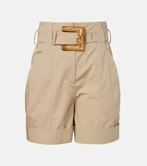 Balmain Belted Cotton Gabardine Shorts - Beige