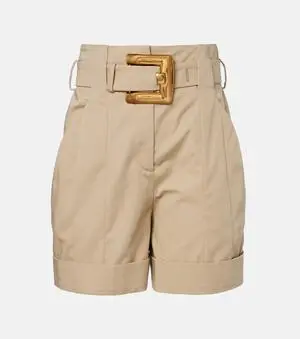 Balmain Belted Cotton Gabardine Shorts - Beige