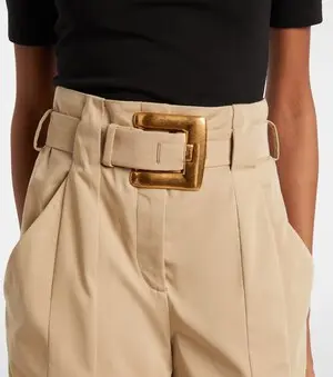 Balmain Belted Cotton Gabardine Shorts - Beige