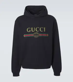 Gucci Logo Cotton And Cashmere Jersey Hoodie - Blue