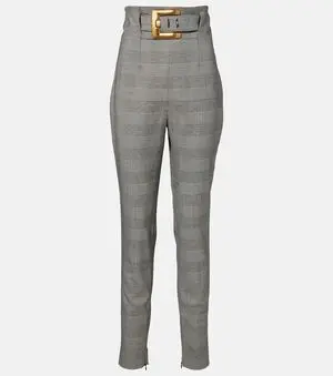 Balmain Prince Of Wales Wool-blend Slim Pants - Black