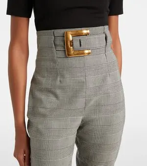 Balmain Prince Of Wales Wool-blend Slim Pants - Black
