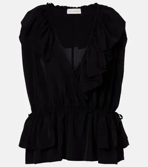 Dries Van Noten Ruffled Jersey Top - Black