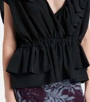 Dries Van Noten Ruffled Jersey Top - Black